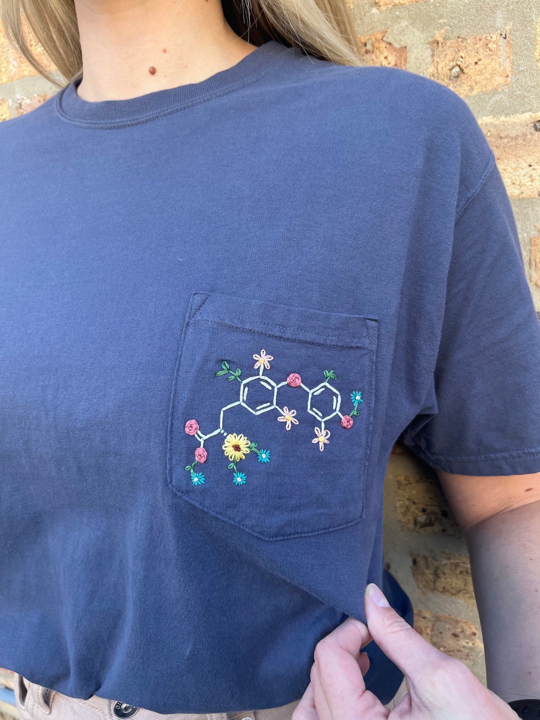 Short Sleeve Custom Embroidered Chemical Structure Pocket Tee ...