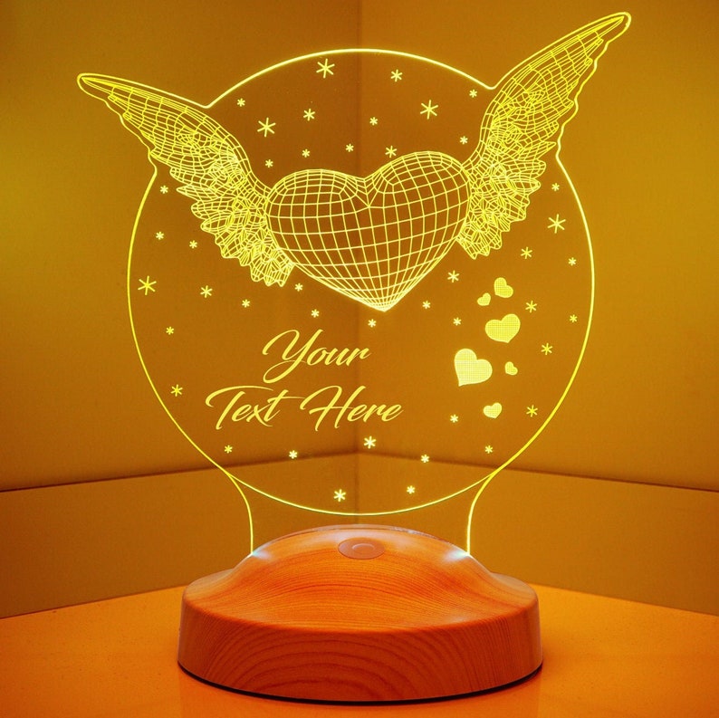 Winged Heart Personalized 3D Lamp Night Light Desk Lamp Gift - Etsy