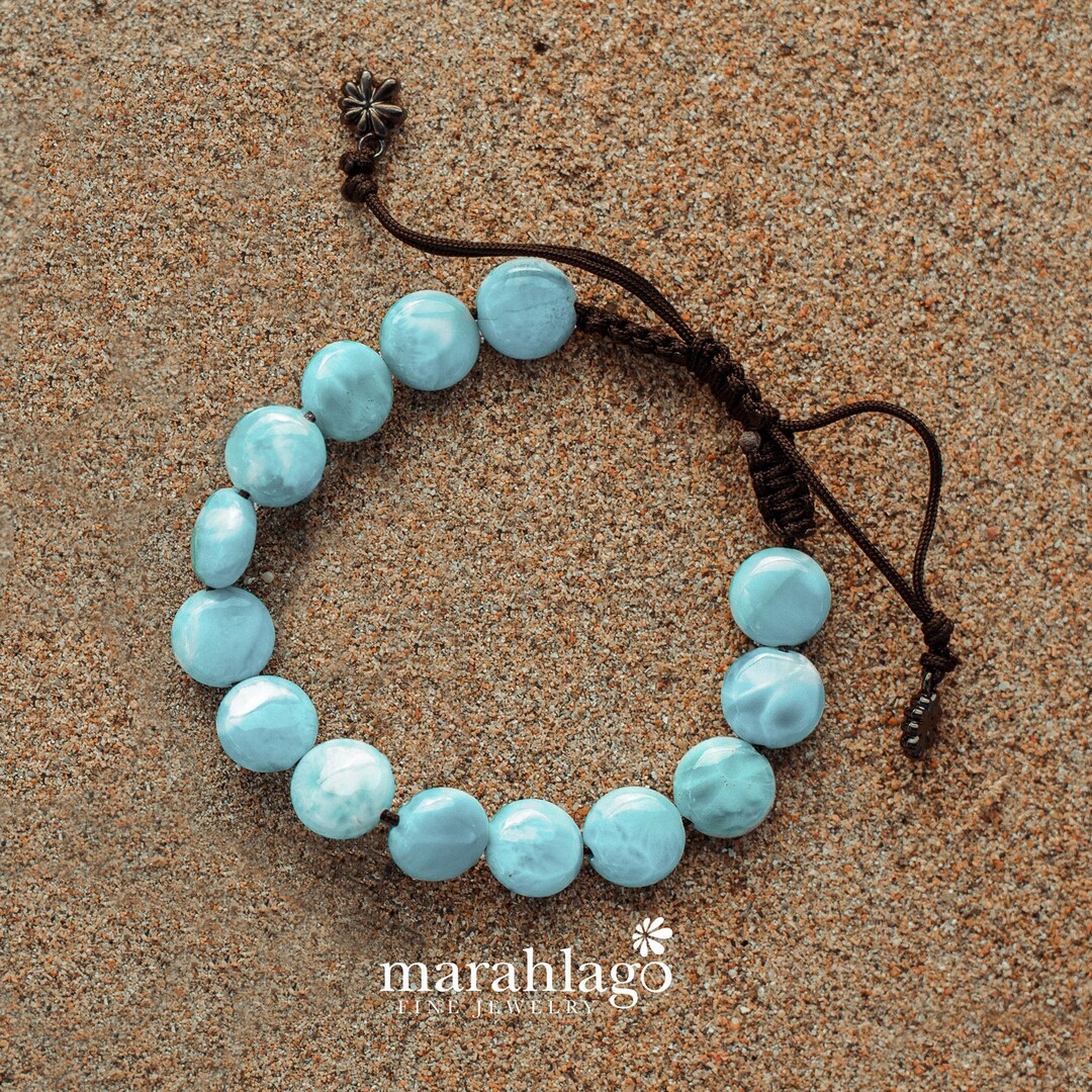 Larimar Bracelet, Natural Larimar Jewelry, Raw Untreated Gemstone, Authentic Larimar Bead ...