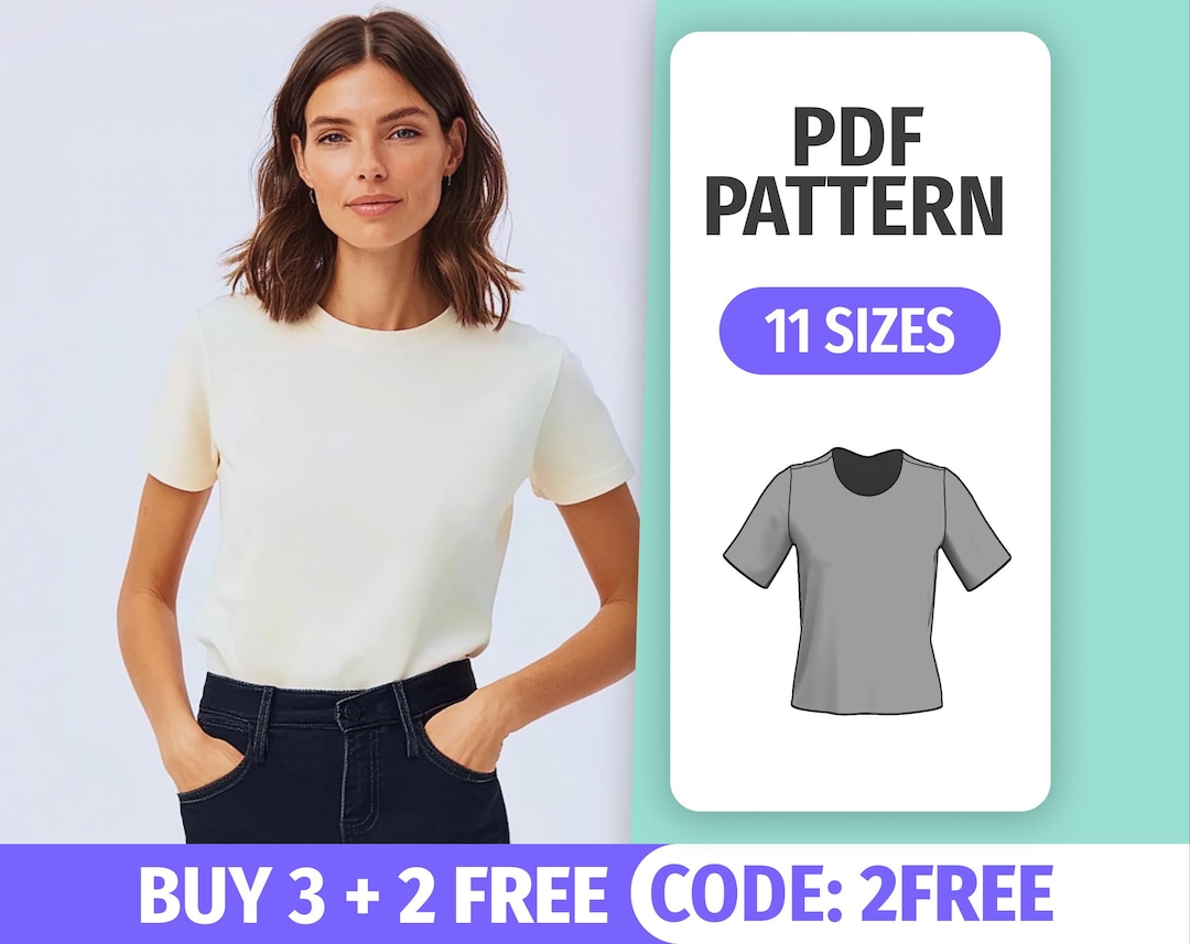 Classic T-shirt Sewing Pattern | Crew Neck Short Sleeve Women's T-shirt ...