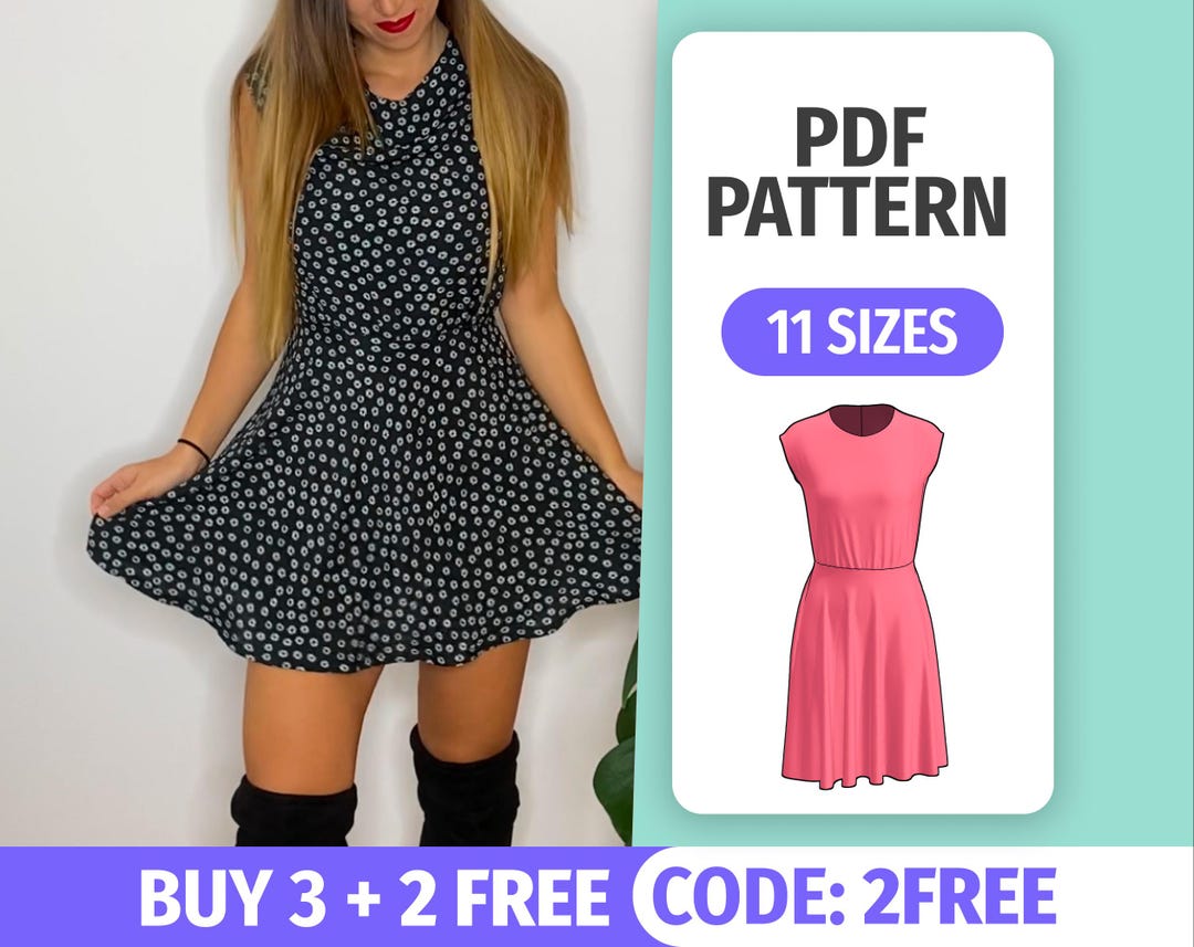 Womens Flared DRESS PATTERN PDF | Flared Overall Dress Sewing Pattern ...