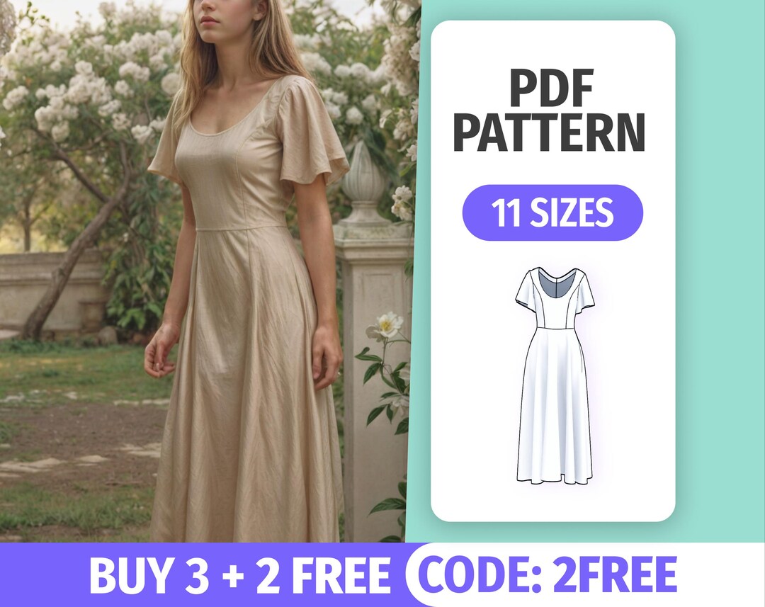 Cottagecore Maxi Dress Pattern - Bridal Flutter Sleeve Gown - Elegant ...