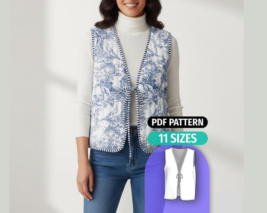 Quilted Vest Pattern - Easy Digital PDF - Tie Top Sewing Pattern ...