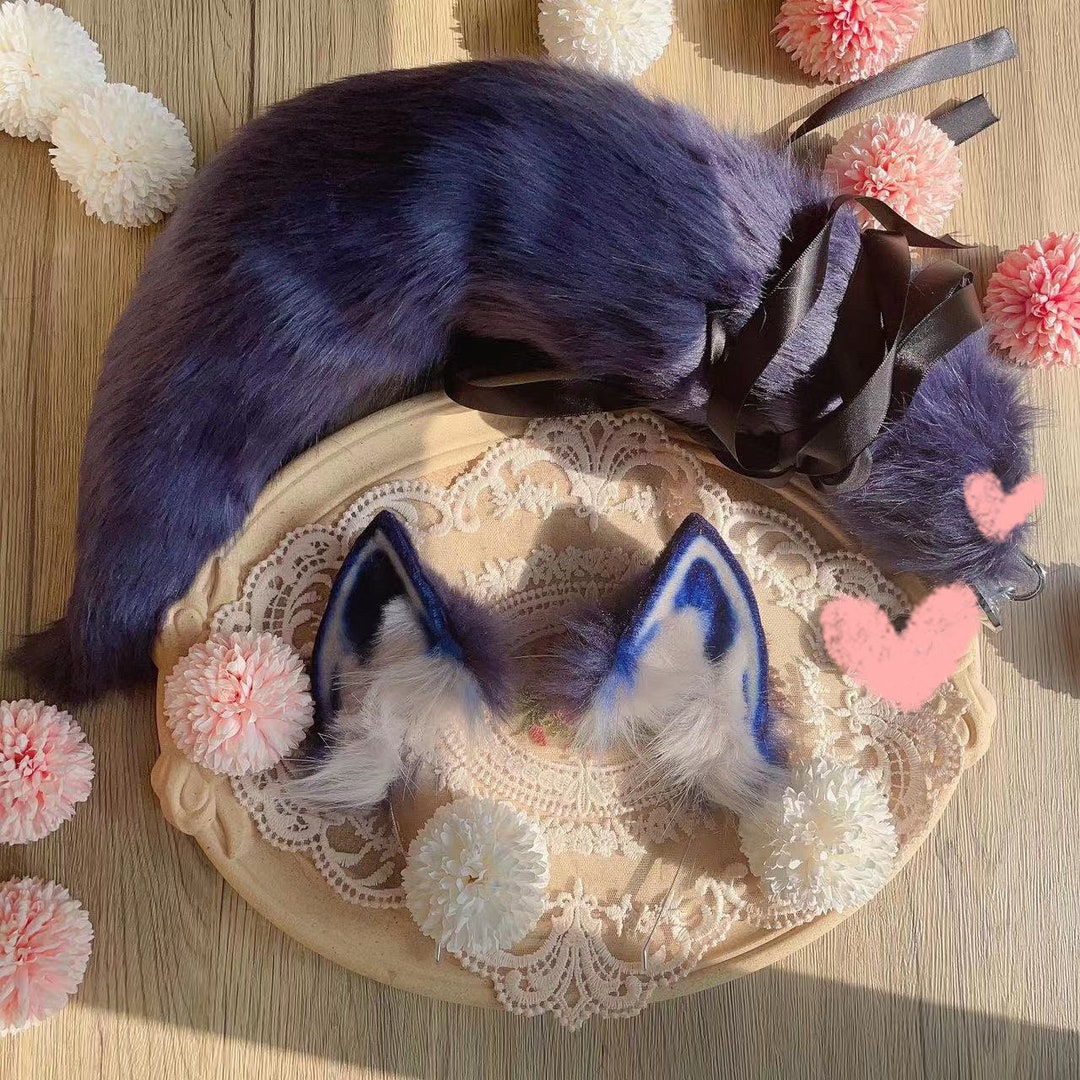 Dark Blue Wolf Ears and Tail Set Cosplay,blue Fox Ears and Tail Set ...