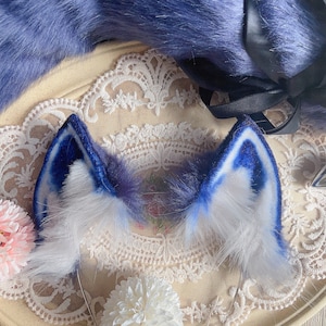 Dark Blue Wolf Ears and Tail Set Cosplay,blue Fox Ears and Tail Set ...