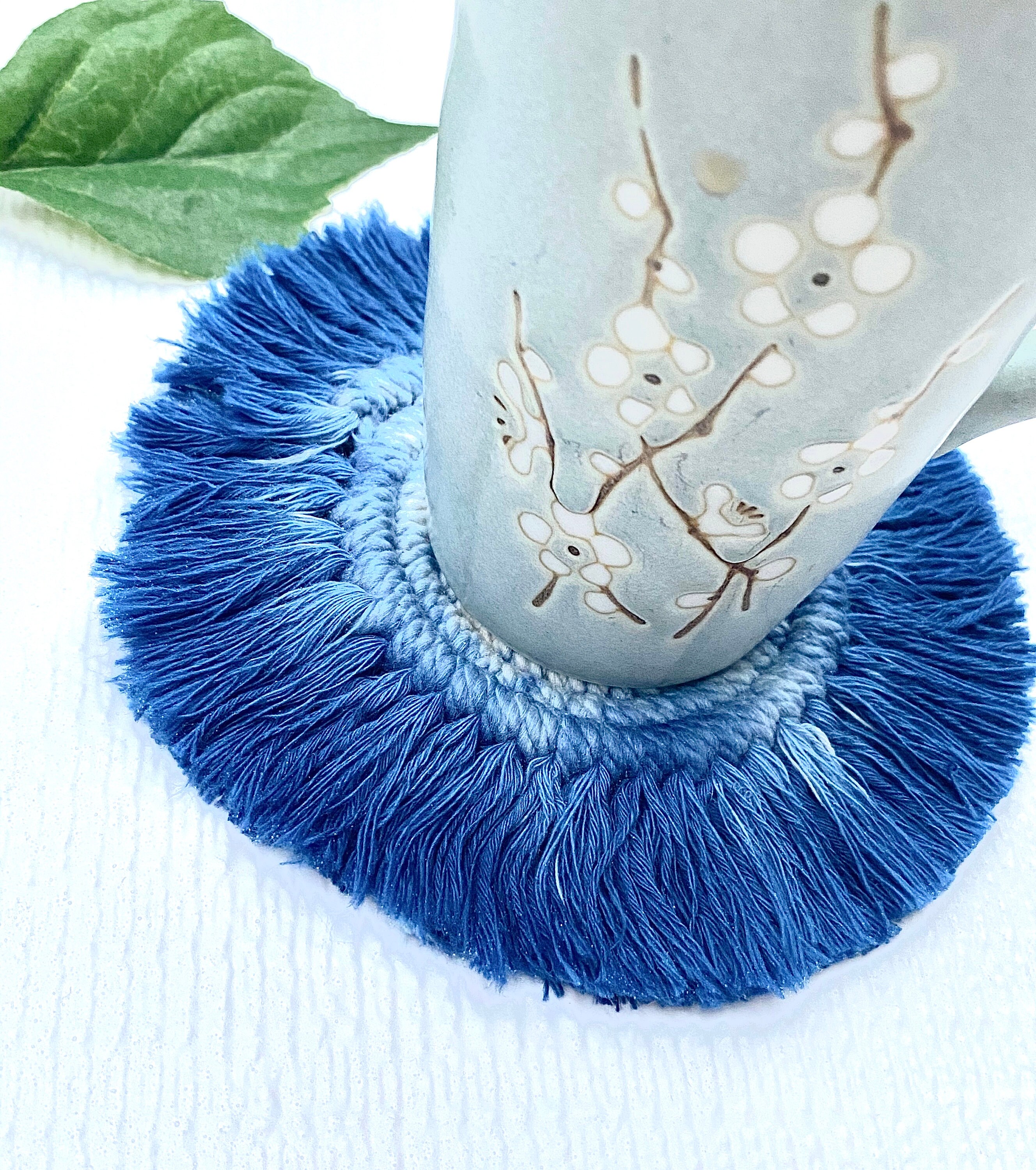 Blue Boho Coaster, Macrame Fringe Coaster, Living Room Decor - Etsy