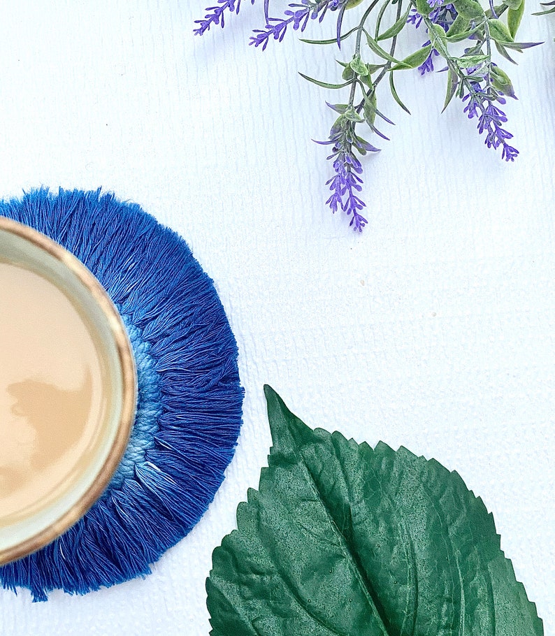 Blue Boho Coaster, Macrame Fringe Coaster, Living Room Decor - Etsy