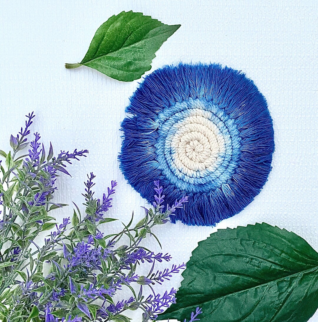 Blue Boho Coaster, Macrame Fringe Coaster, Living Room Decor - Etsy