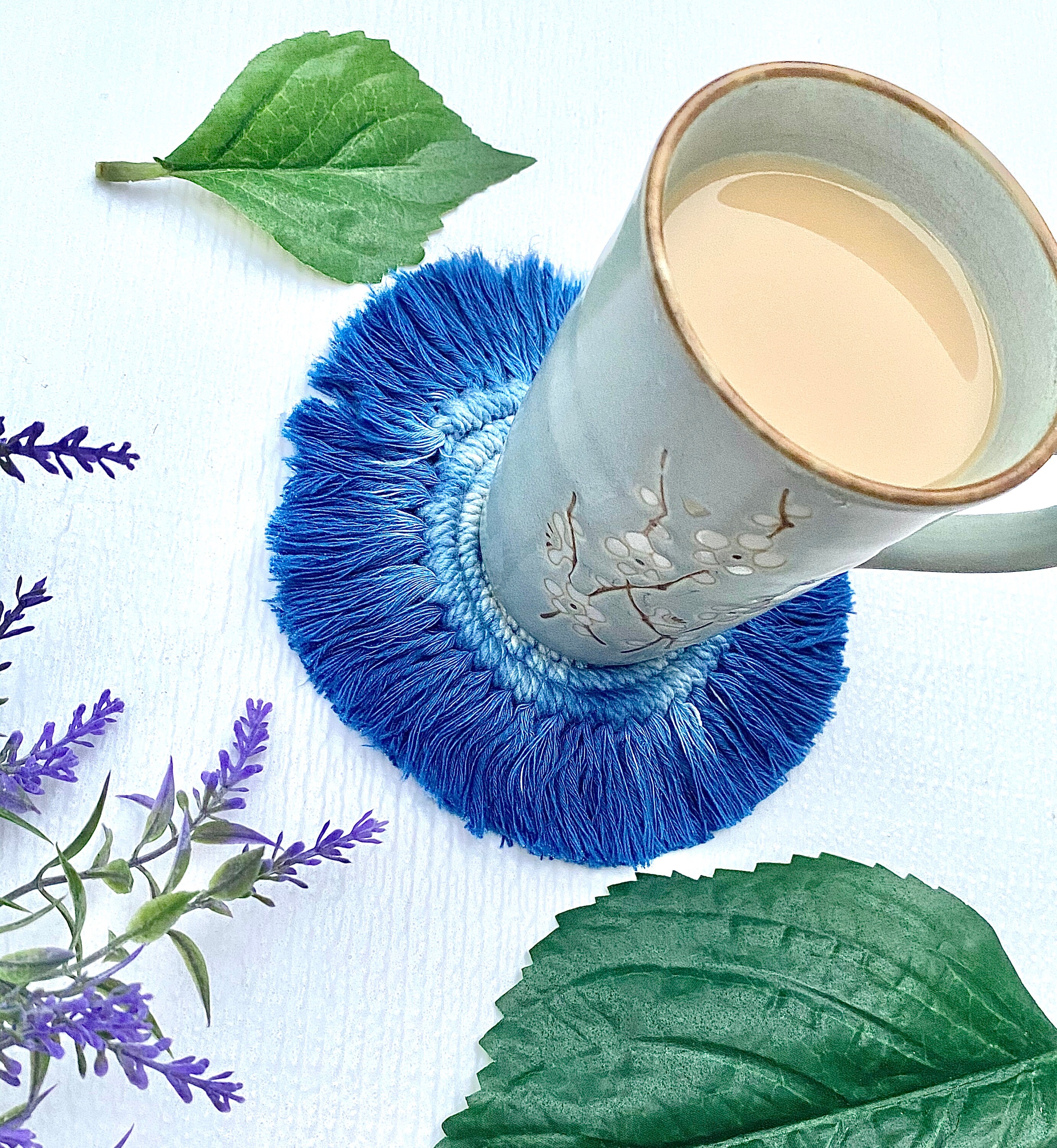 Blue Boho Coaster Macrame Fringe Coaster Living Room Decor - Etsy