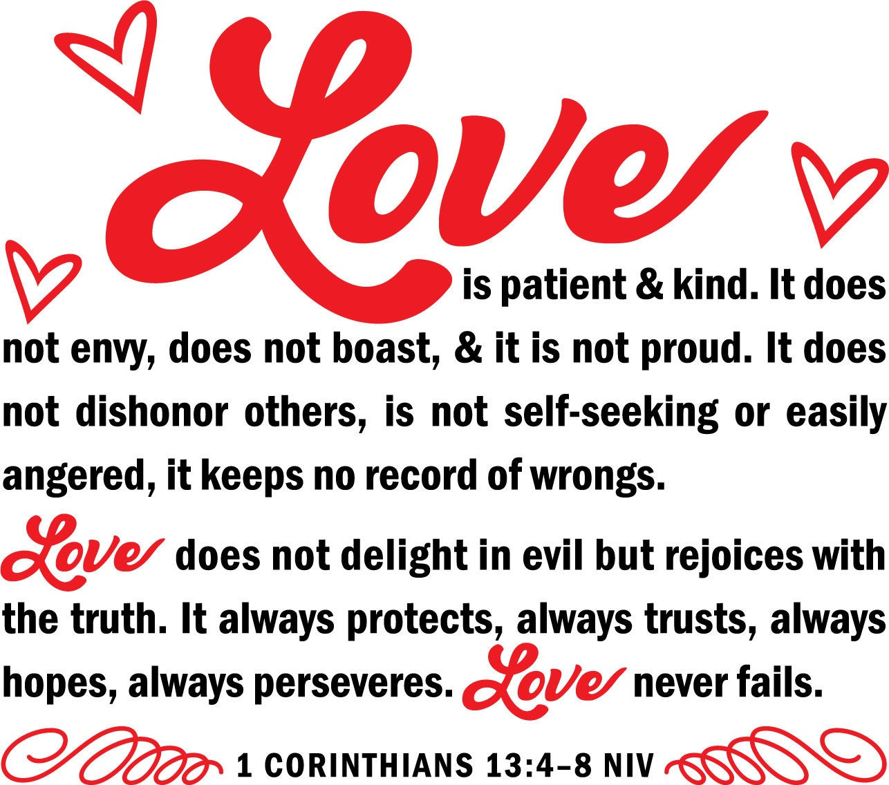 LOVE Bible Verse, 1 Corinthians 13:4-8, 2 Color Capable, Instant ...