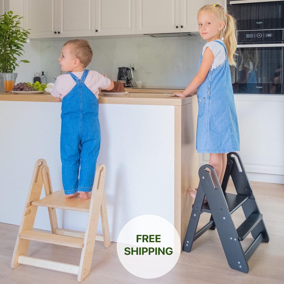 Wooden Kids Step Stool: Adjustable Kitchen Help Ladder - Etsy