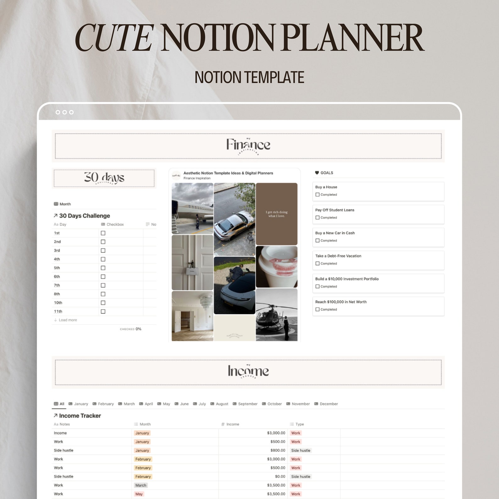 Pink Digital Planner in Notion With Vision Board Integration and Weekly ...