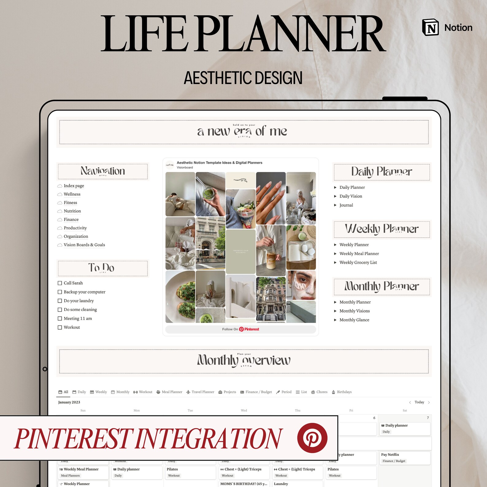 Pink Aesthetic Notion Planner for 2025 2026 Vision Board Notion Template With Cute Pink ...