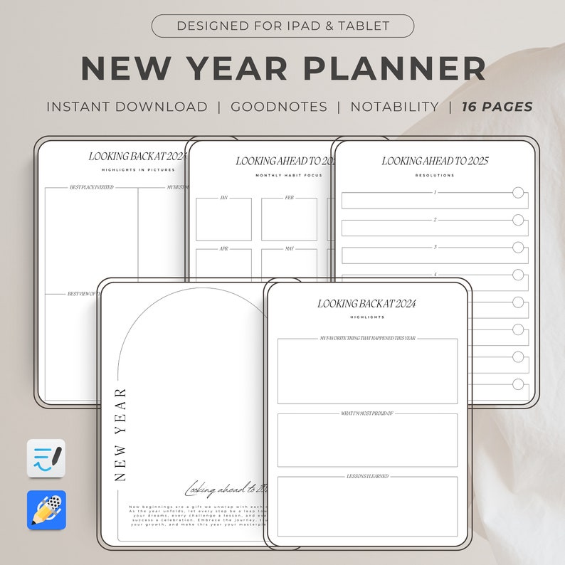 New Year Resolution Planner Template for Goodnotes New Years ...