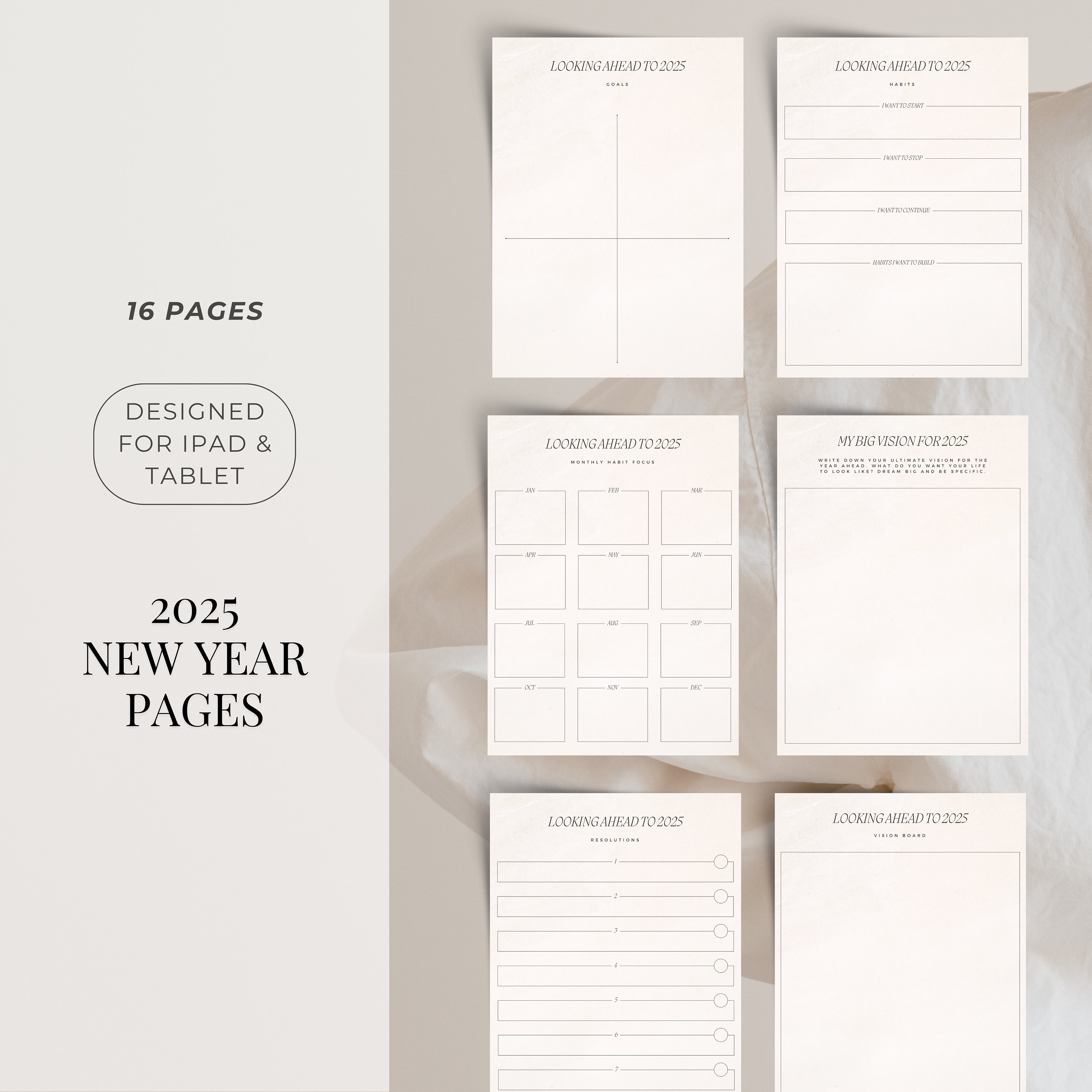 Digital New Year Resolutions Planner With Year in Review and ...