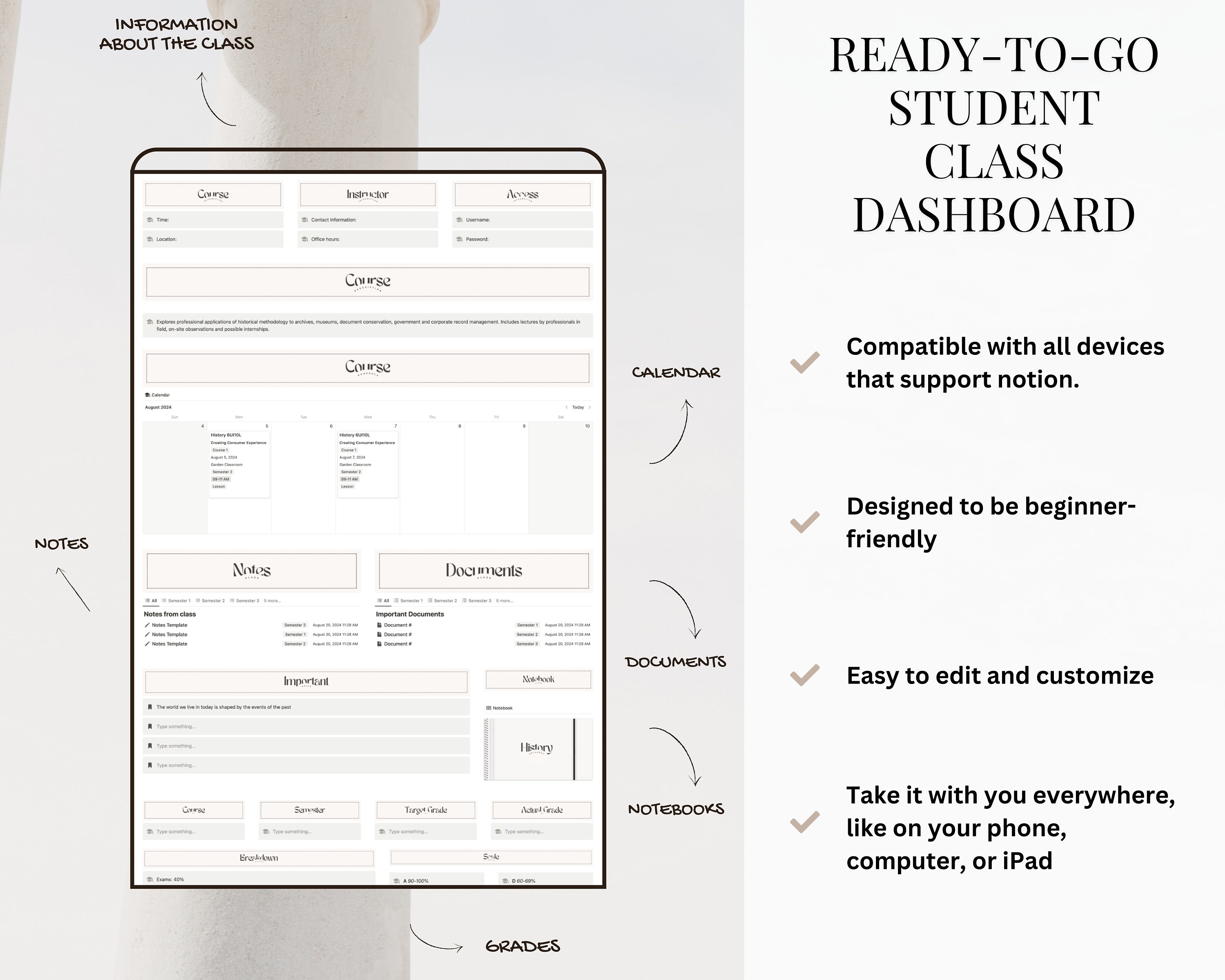 Student Class Schedule Template Notion Study Planner Template for ...