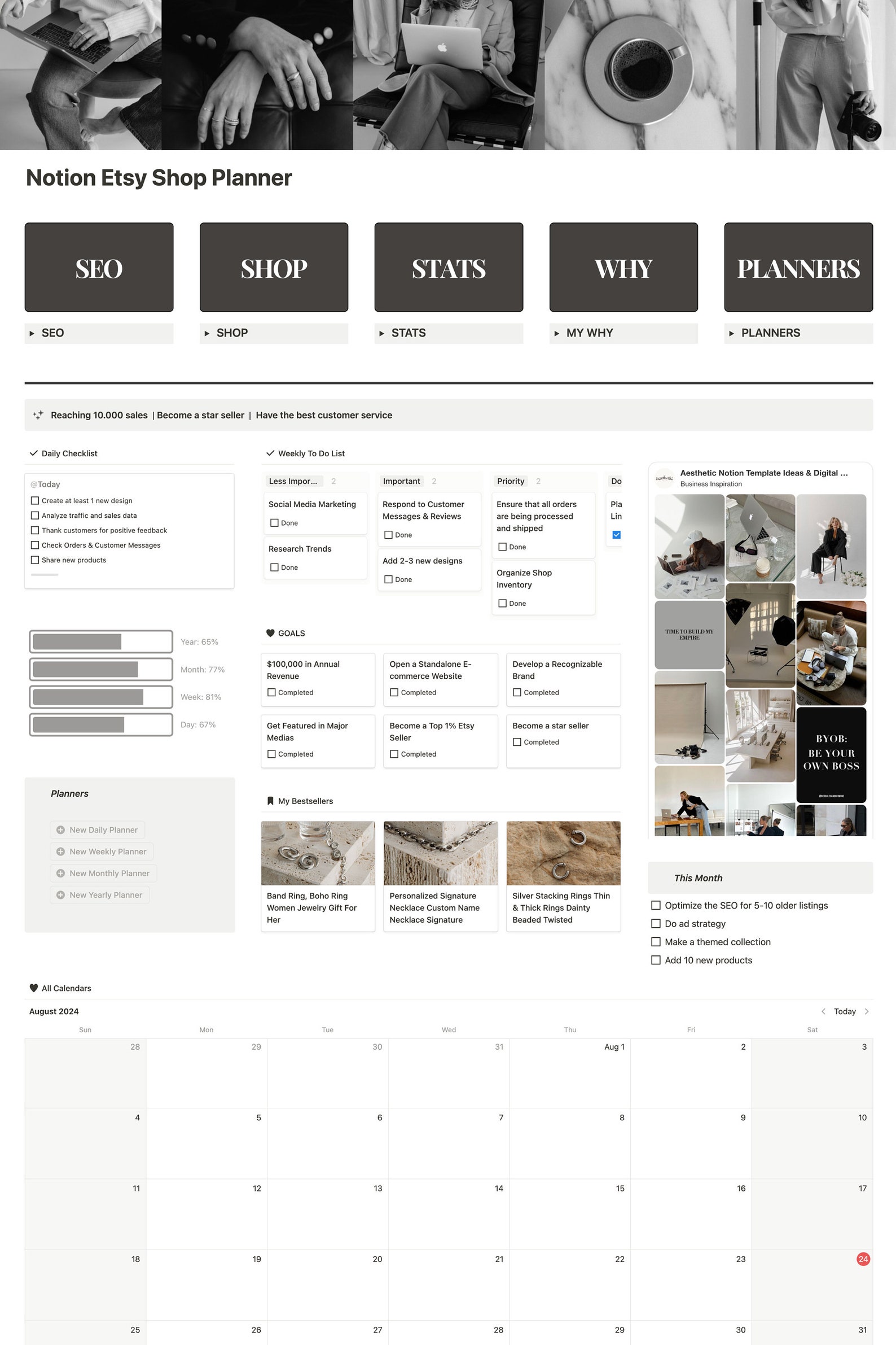 Notion Etsy Shop Planner Template Etsy Store Organizer Notion Business Management Etsy Business ...