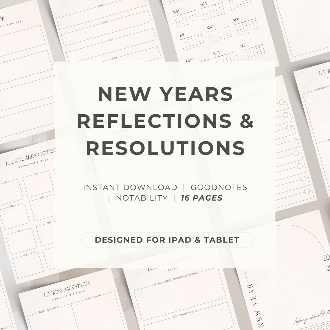 Digital New Year Resolutions Planner With Year in Review and ...