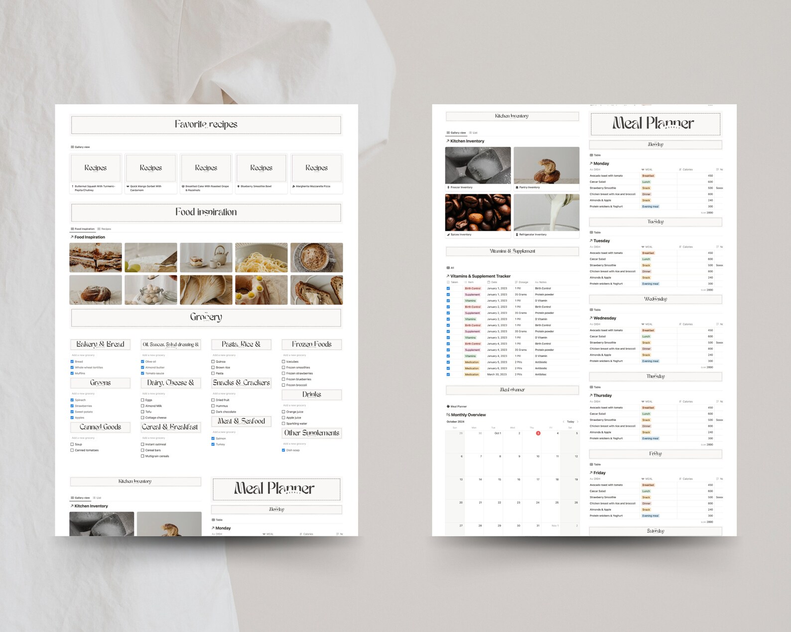 Weekly Meal Planner Notion Template With Grocery List Notion Nutrition ...