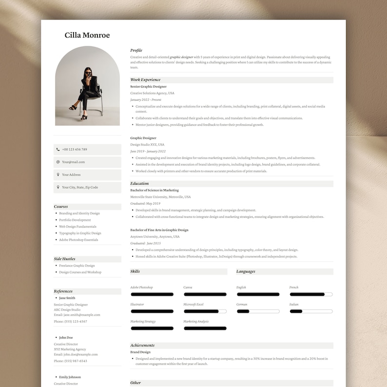 Resume Template Customizable Digital Download Professional Cv ...