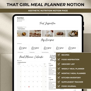 Healthy Girl Notion Template Meal Planner Nutrition Dashboard Food Journal for That Girl Digital ...