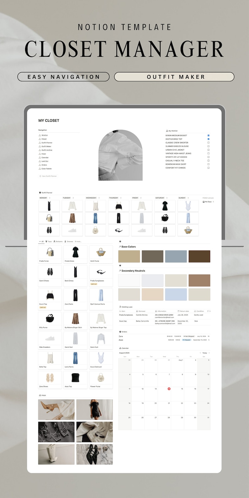 Notion Closet Organizer Template for Managing Your Wardrobe Manager ...