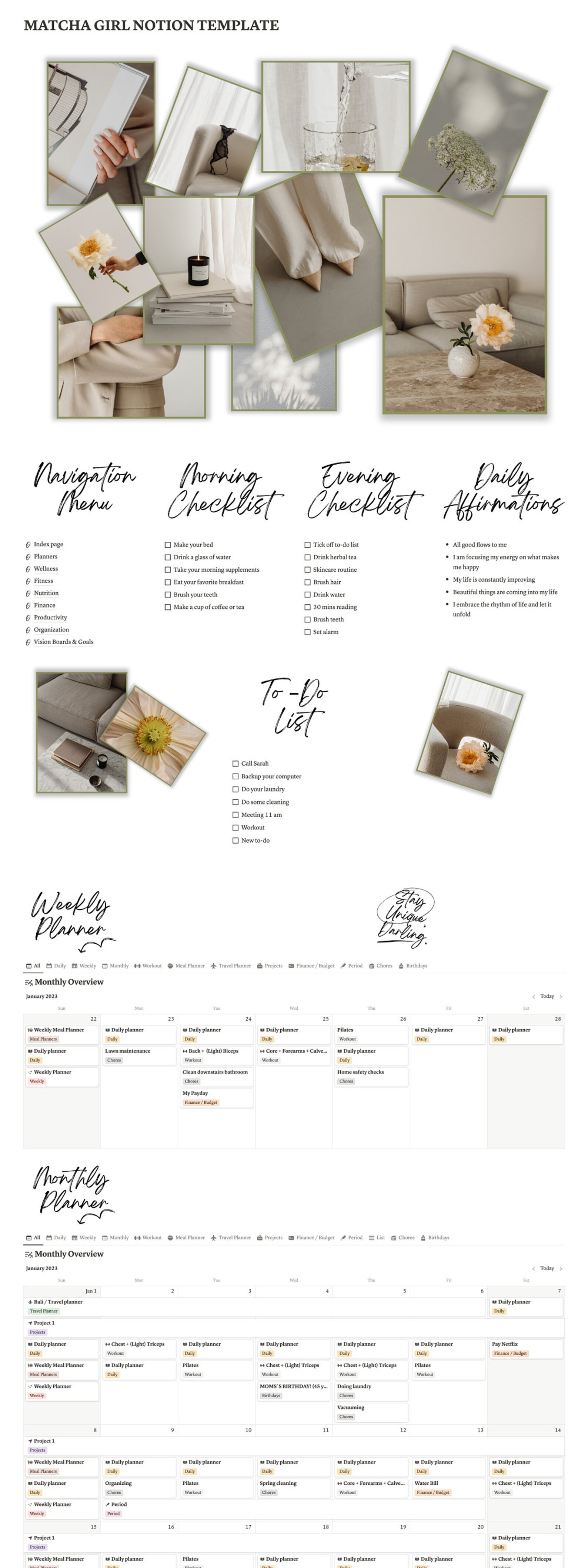 Aesthetic Matcha Planner Notion Template Life Organizer Matcha Green ...