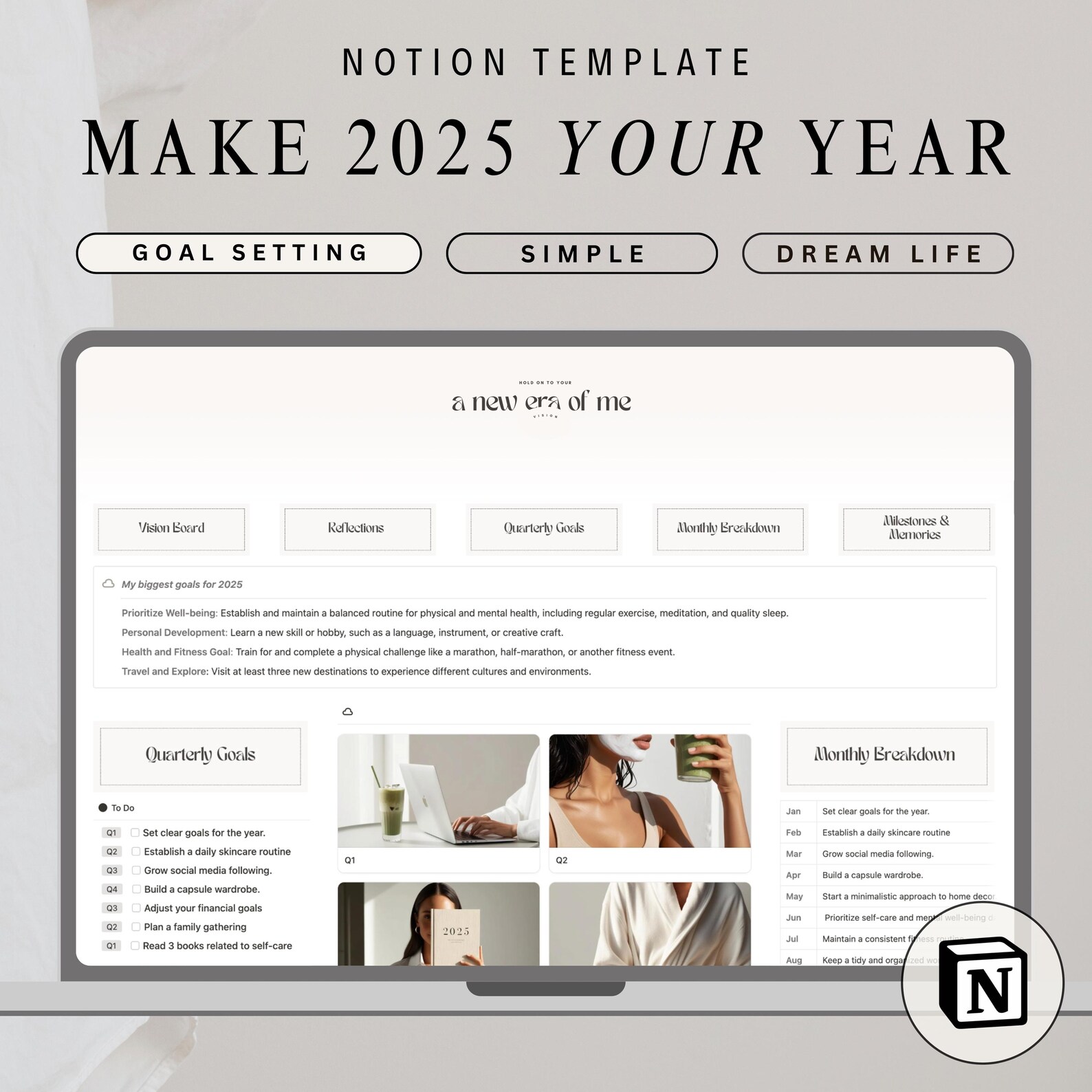 2026 Goal & Vision Board Notion Template for Monthly and Yearly Goal ...