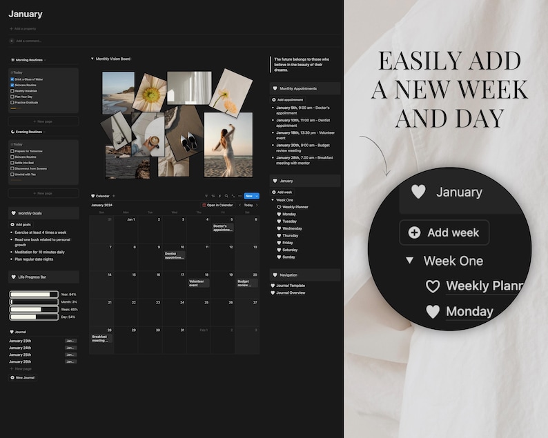 Dark Mode Digital Planner 2025 2026 Notion Weekly Planner Template ...