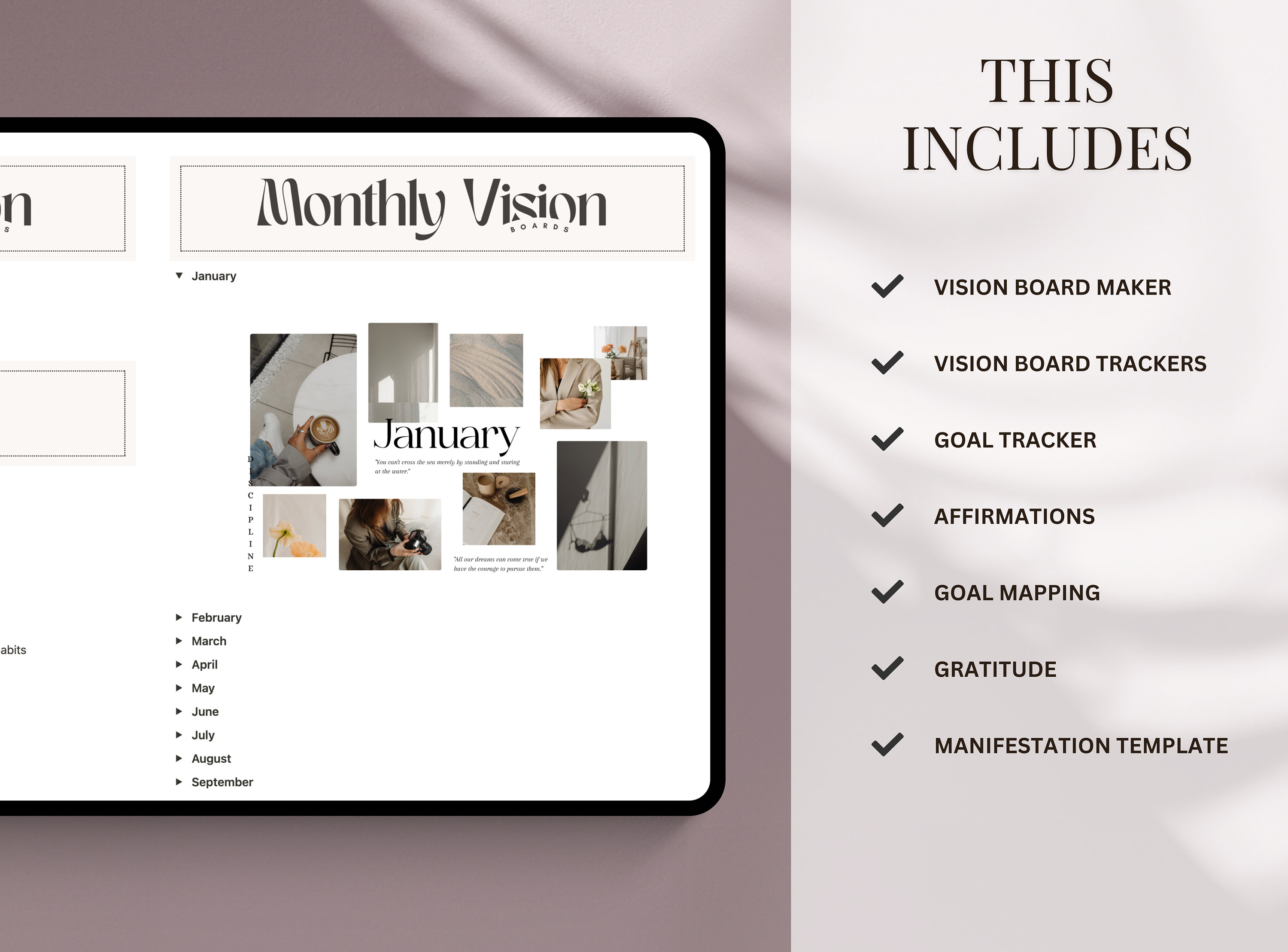 Vision Board Template Notion Manifestation Planner Journaling Ideas ...