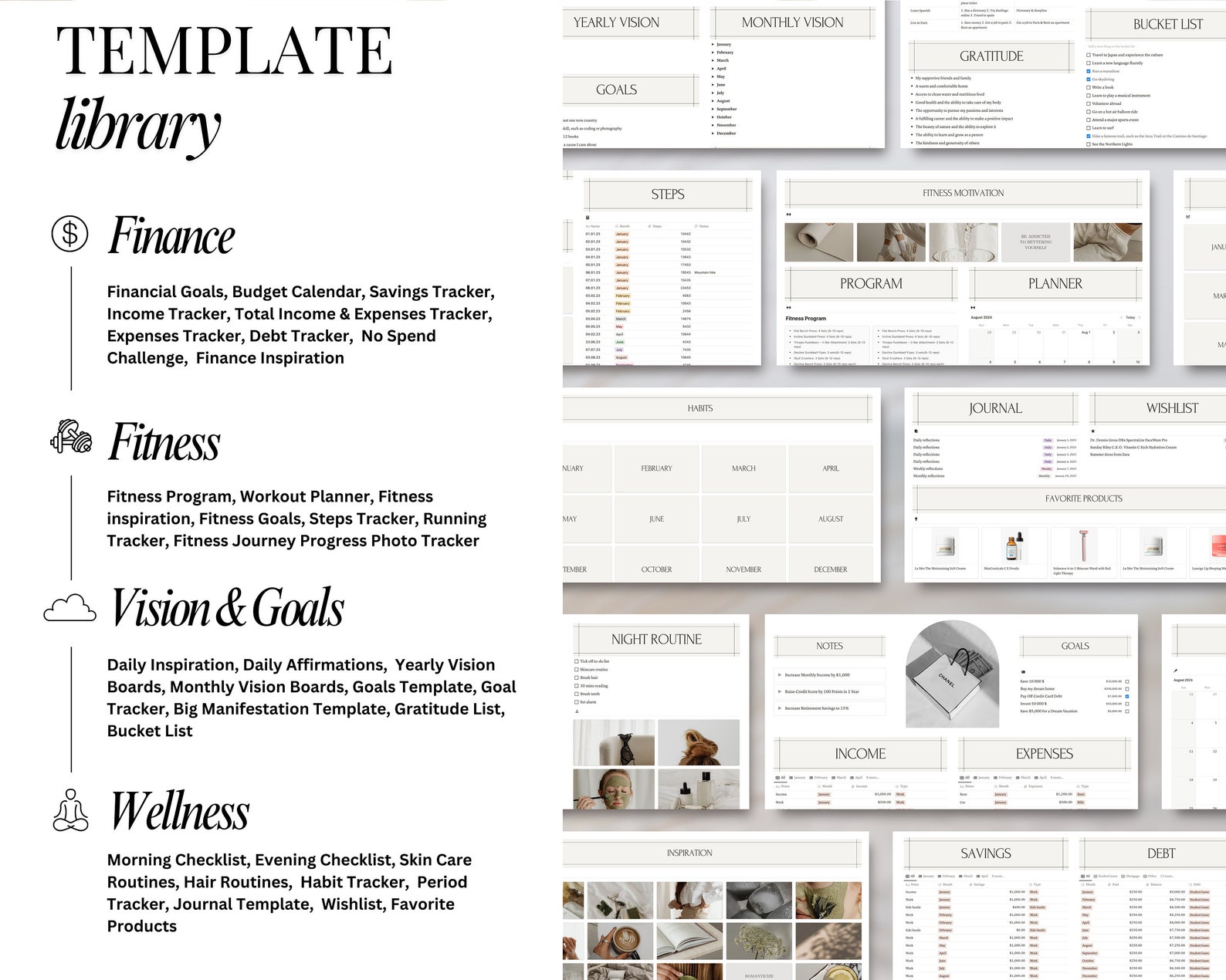 Aesthetic Beige Notion Life Planner Template 2025 With Vision Board Notion Template Creative ...