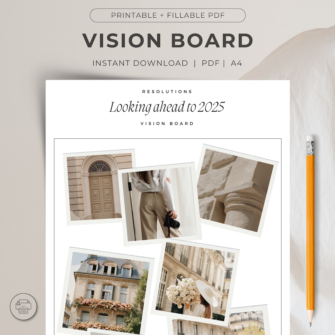A4 Vision Board Printable for 2025 Goals and Dreams Printable New Year ...