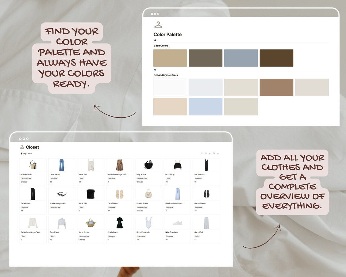 Notion Closet Organizer Template for Managing Your Wardrobe Manager ...
