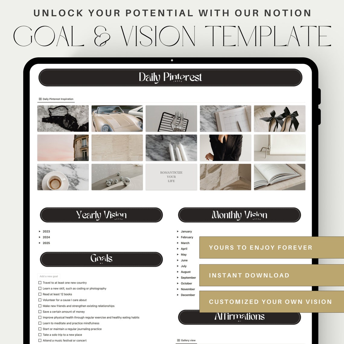 Notion Personal Goals Template Aesthetic Simple Digital Manifestation ...