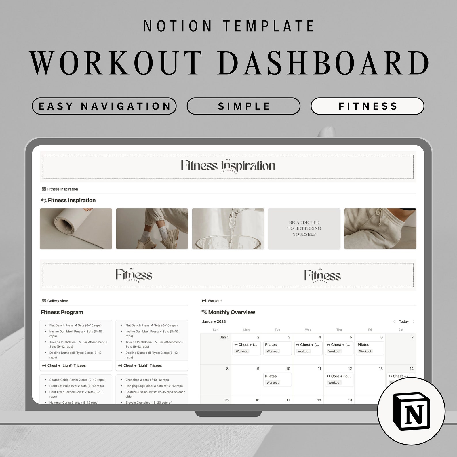 Notion Health Fitness Dashboard for Tracking Workouts Notion Fitness ...