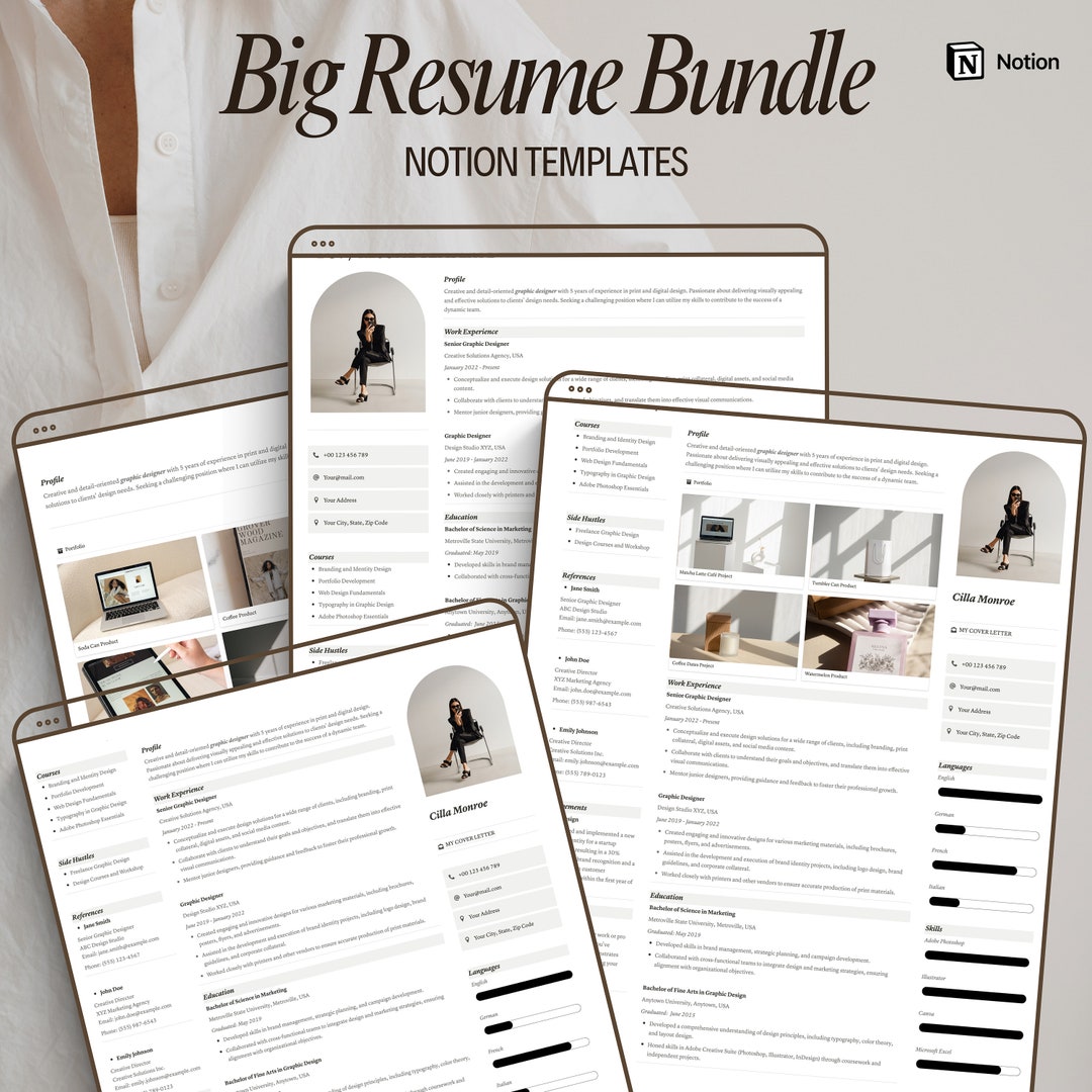 Notion Resume Template Cv With Cover Letter Editable Portfolio Template ...