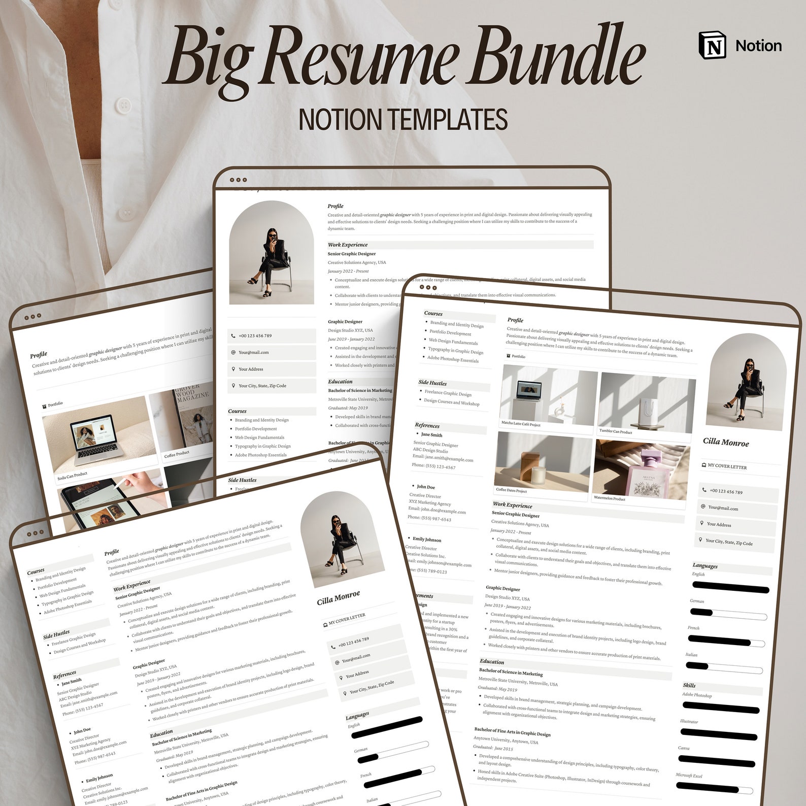 Notion Resume Template Cv With Cover Letter Editable Portfolio Template ...