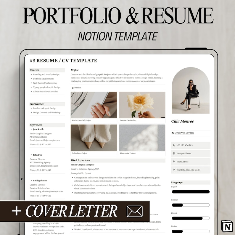 Portfolio Resume Template With Cover Letter Notion Template for Work ...