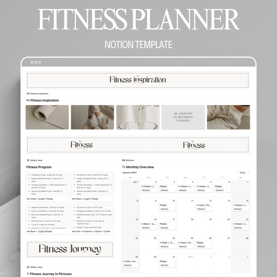 Notion Fitness Calendar for Tracking Gym Sessions and Progress Notion ...