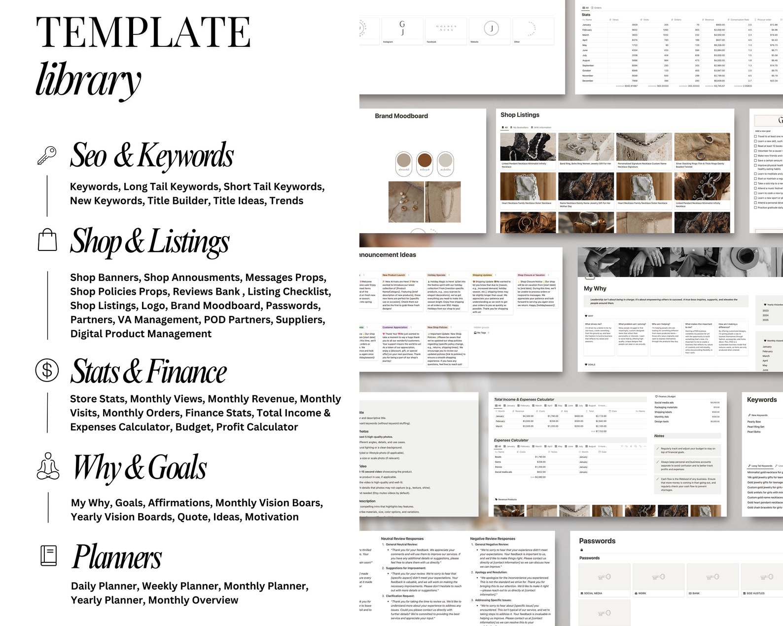 Notion Etsy Shop Planner Template Etsy Store Organizer Notion Business Management Etsy Business 