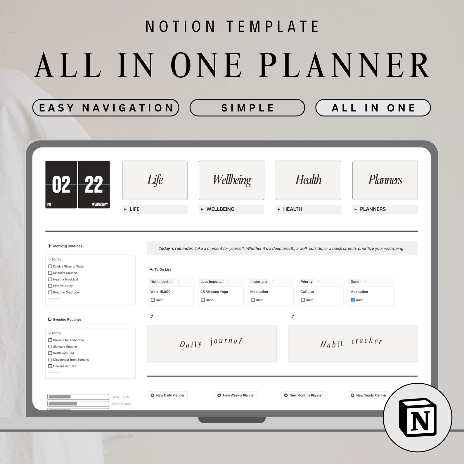 Notion Template With Beige Notion Cover Aesthetic Notion Pages for ...