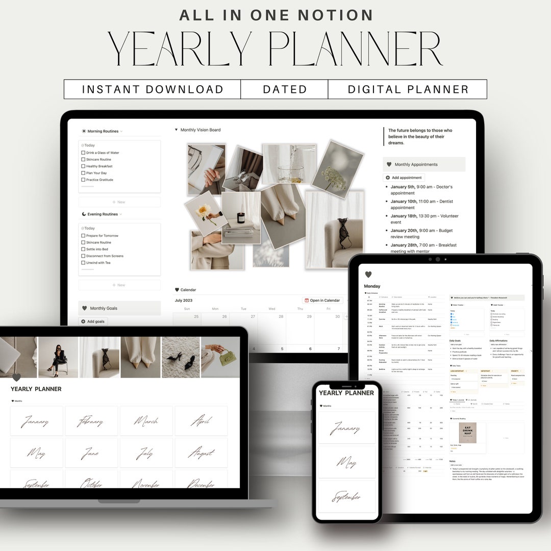 Notion Digital Yearly Template for Daily Productivity and Efficiency ...