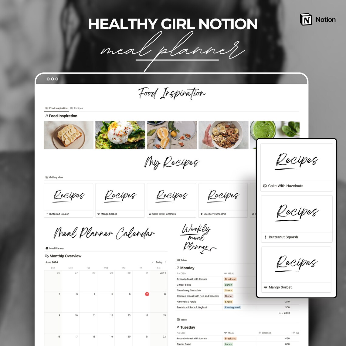 Recipe Book Notion Food Journal Template Meal Planner Calendar Kitchen ...