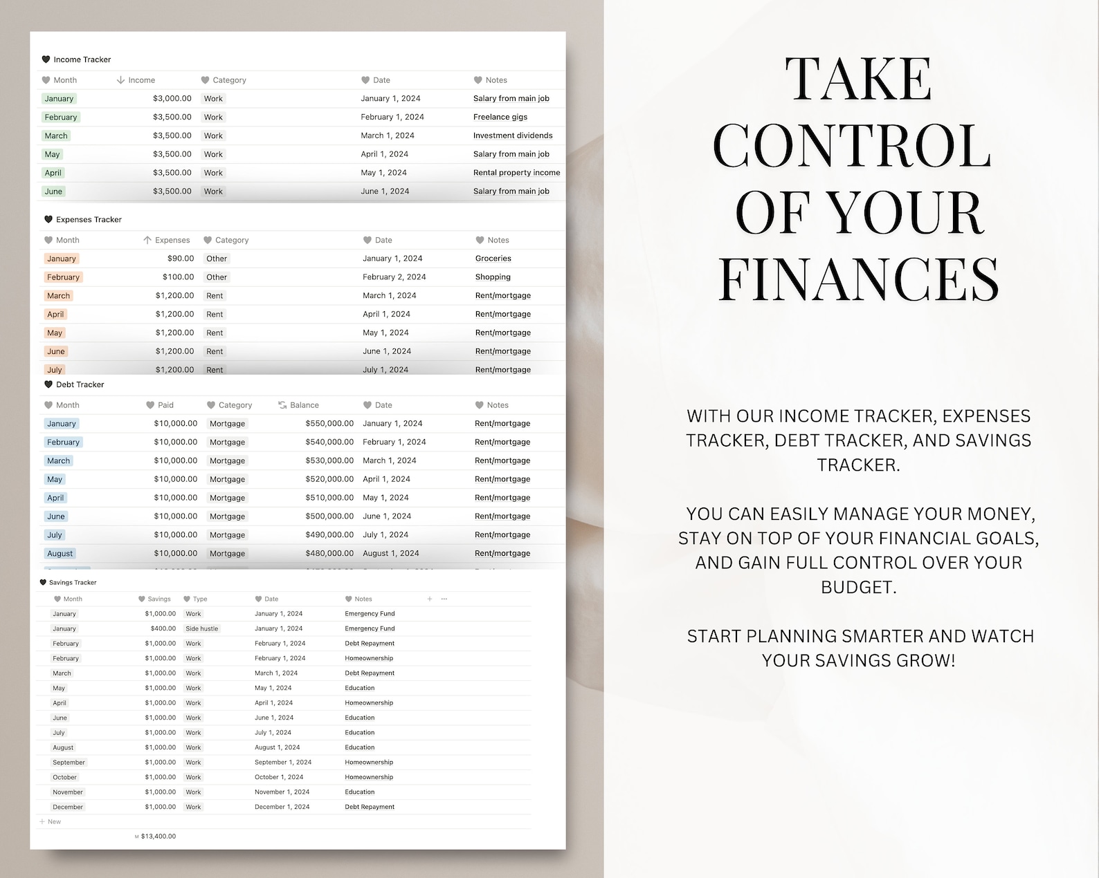 Notion Money Tracker Template for Monitoring Income Expenses and Budget ...