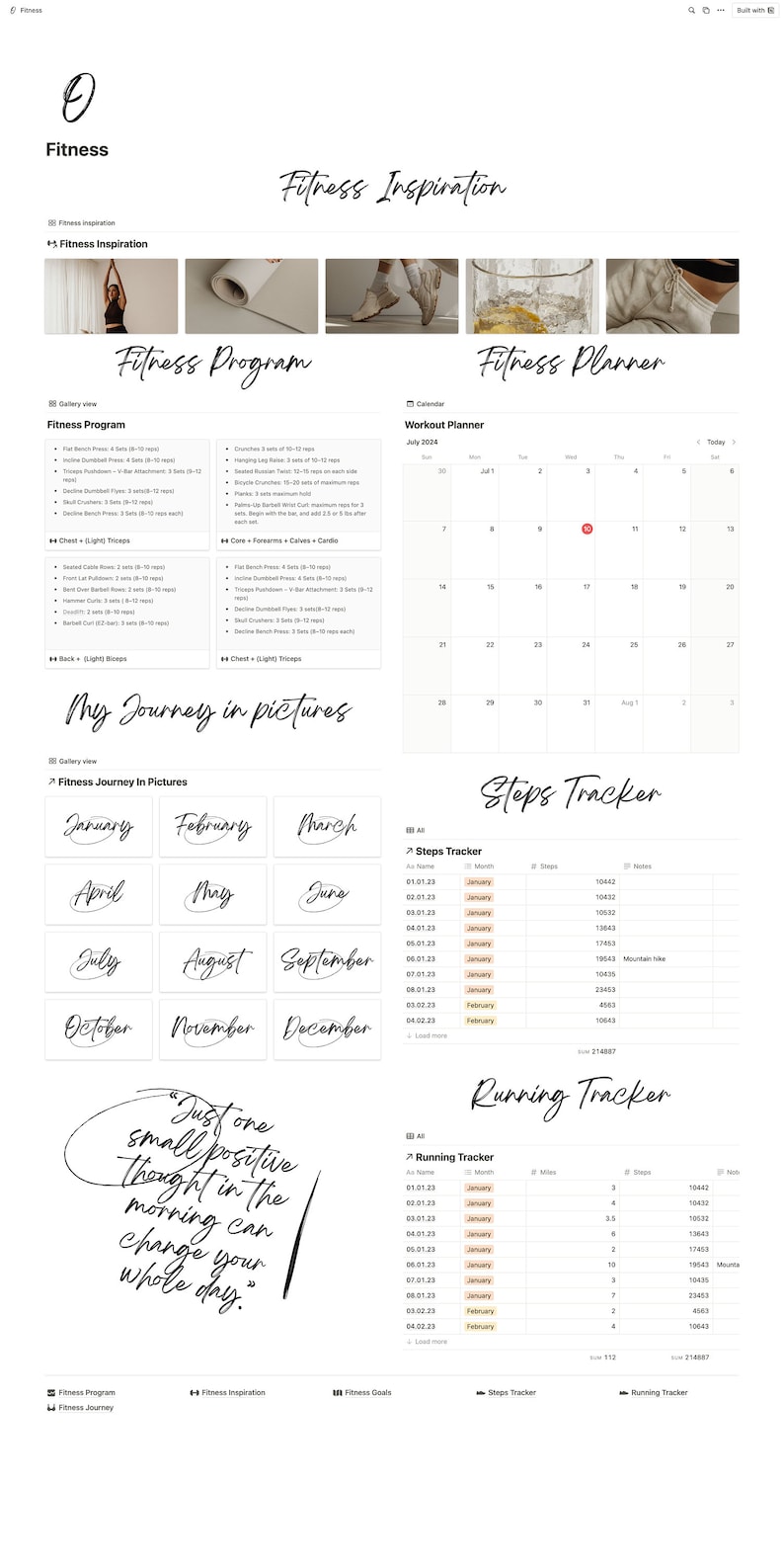 Customizable Notion Fitness Dashboard Template for Tracking Workouts Easy-to-use Notion Running ...
