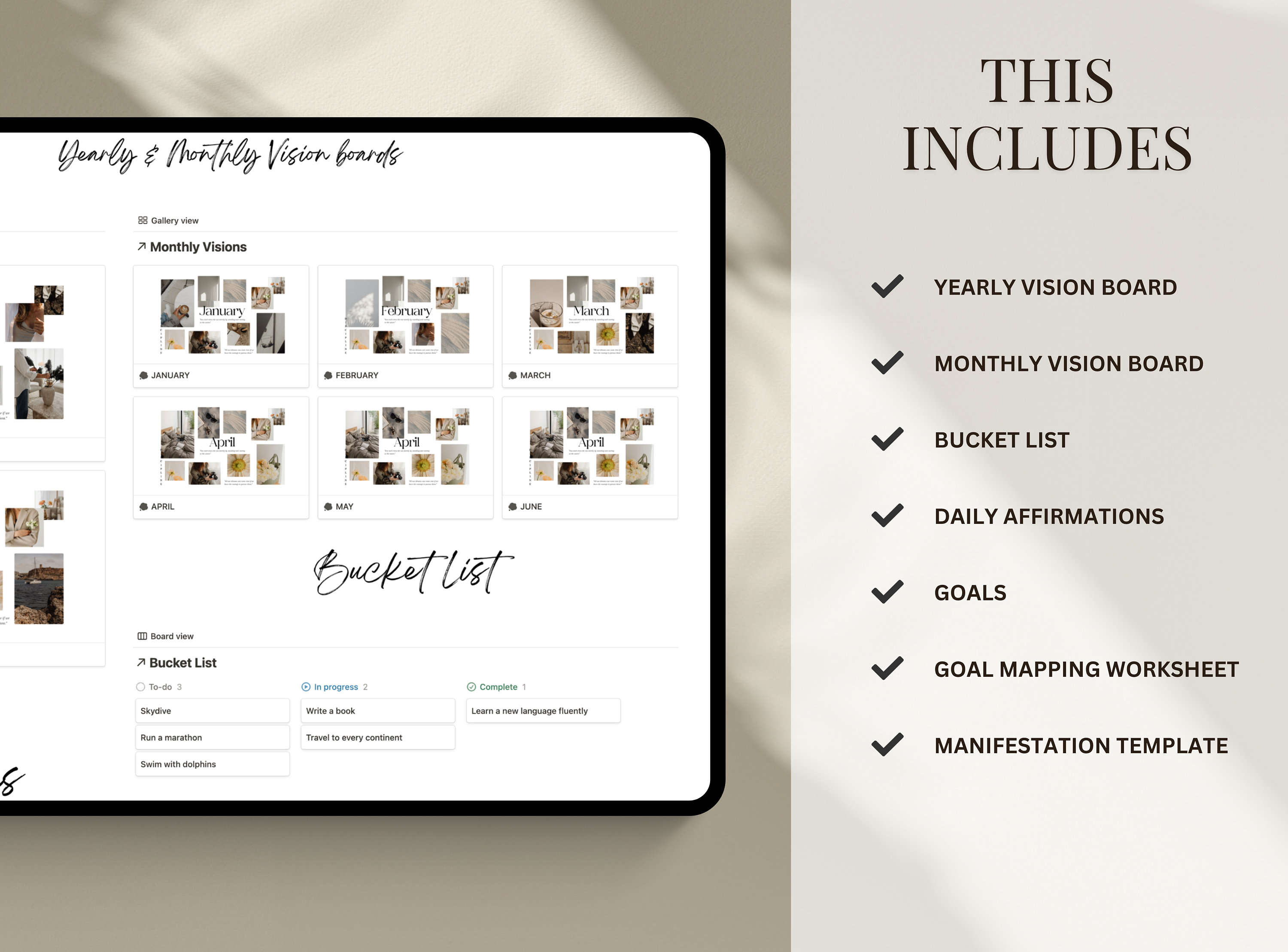Vision Board Maker App Notion Page Gratitude & Manifestation Journal ...