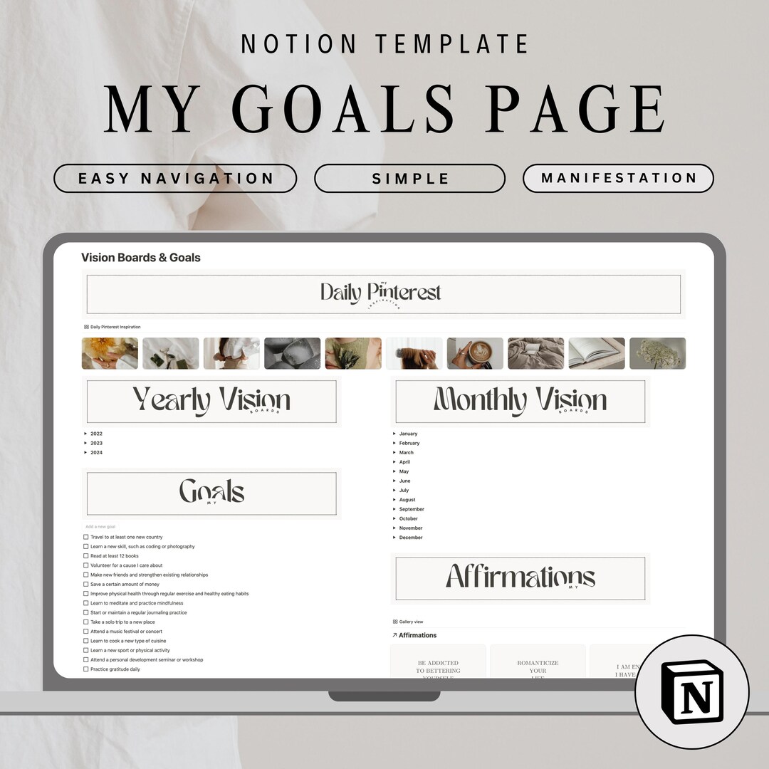 Vision Board Notion Template Goal Setting Notion Goals Planning ...