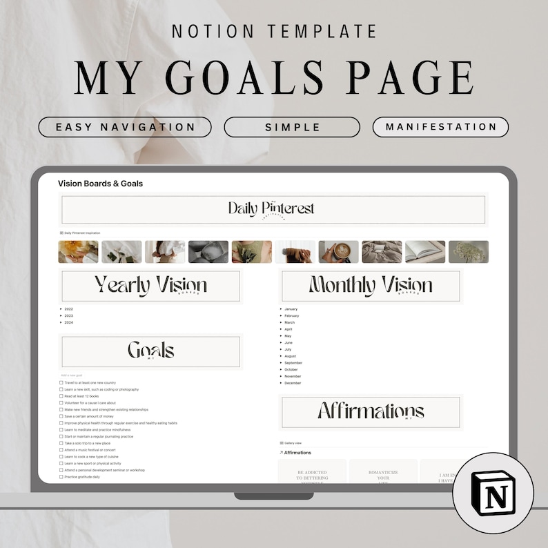 Vision Board Notion Template Goal Setting Notion Goals Planning ...