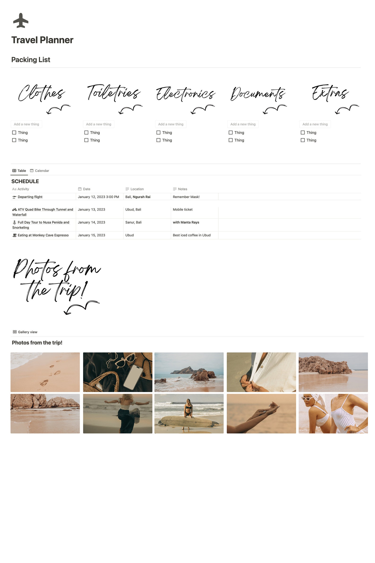 Travel Planner Notion Packing List Trip Template Picture Book Digital ...