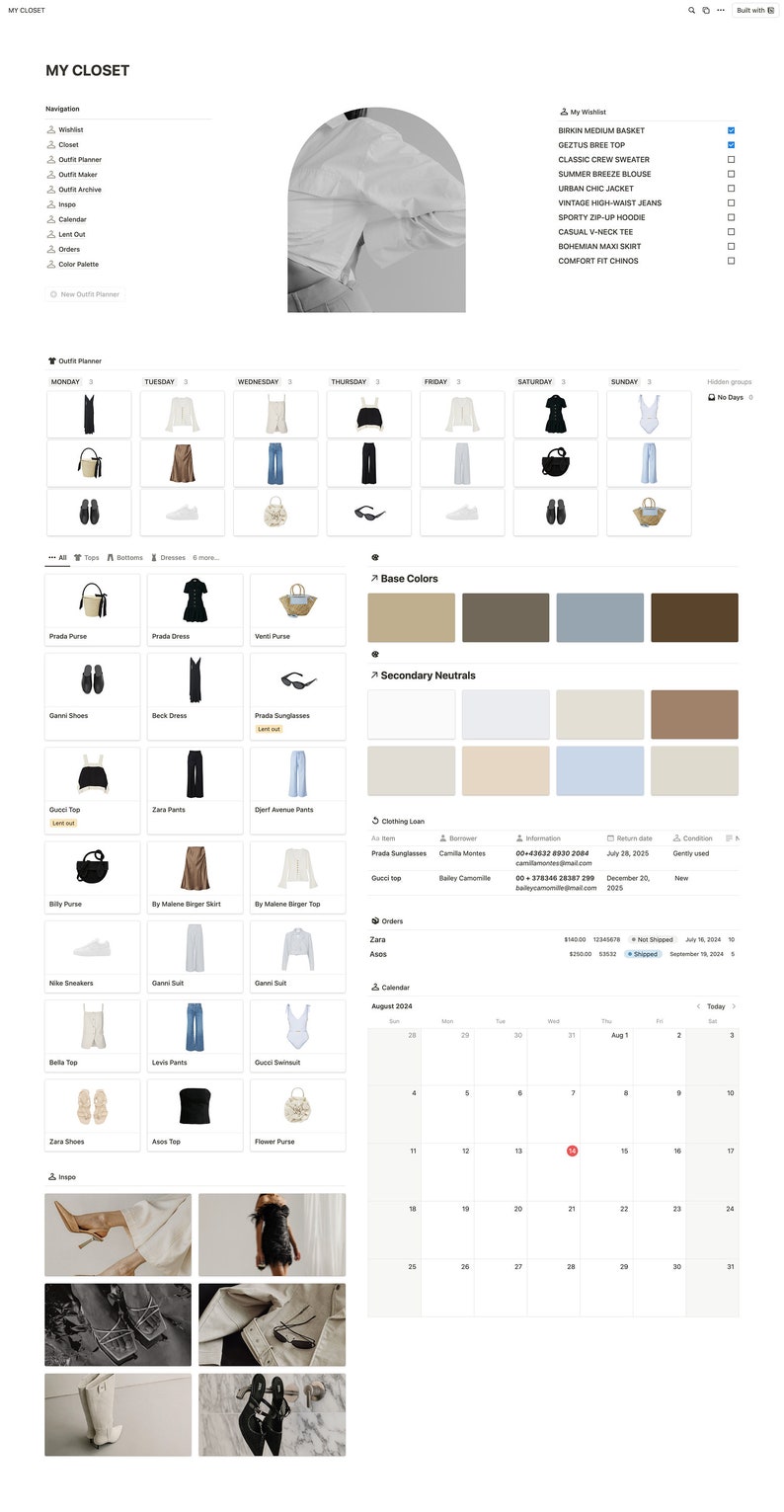 Notion Template Wardrobe Manager Notion Outfit Planner Digital Closet ...